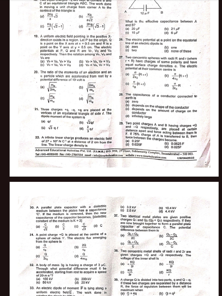 Electrostatics Unit Test Questions | PDF
