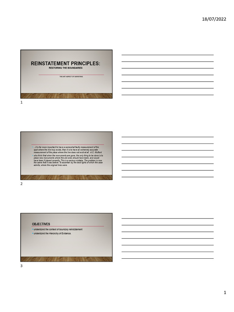 Lecture 1 Reinstatement Principles | PDF | Surveying