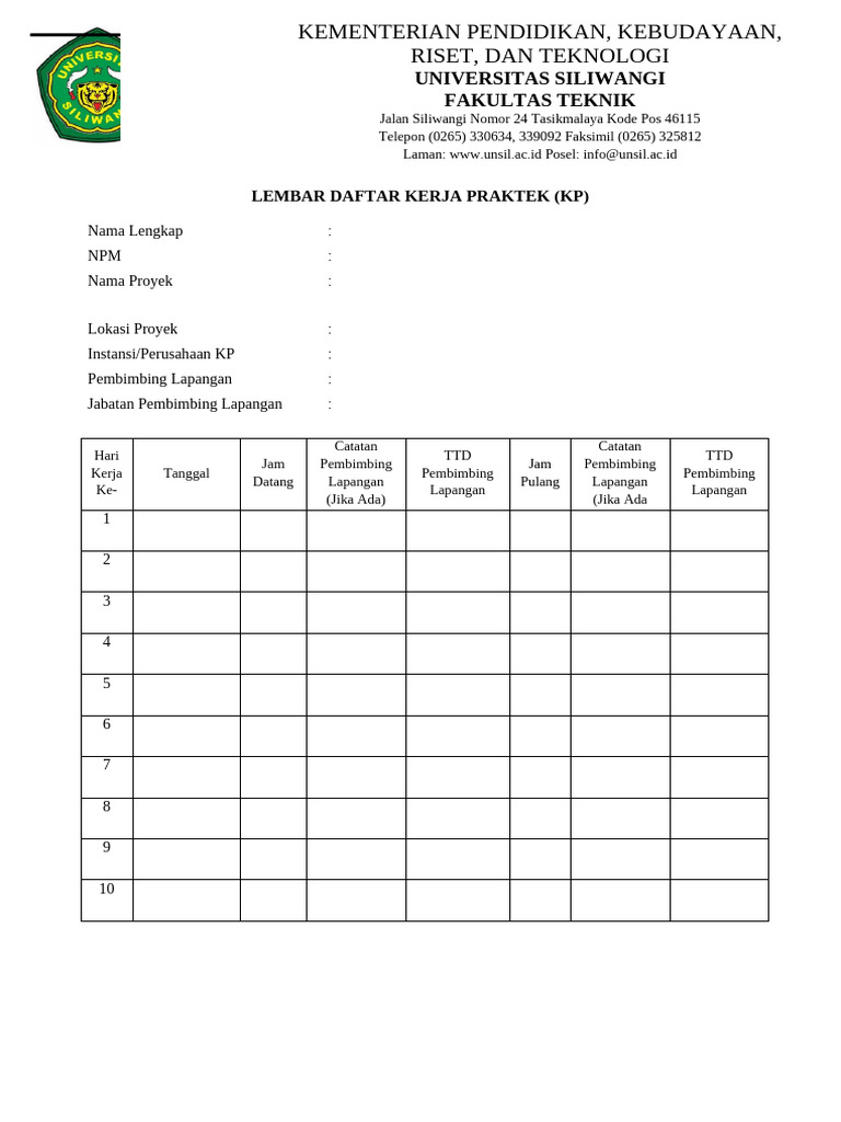 Lampiran 5 - Lembar Daftar Hadir Kerja Praktek - 20 Juni 2024 | PDF