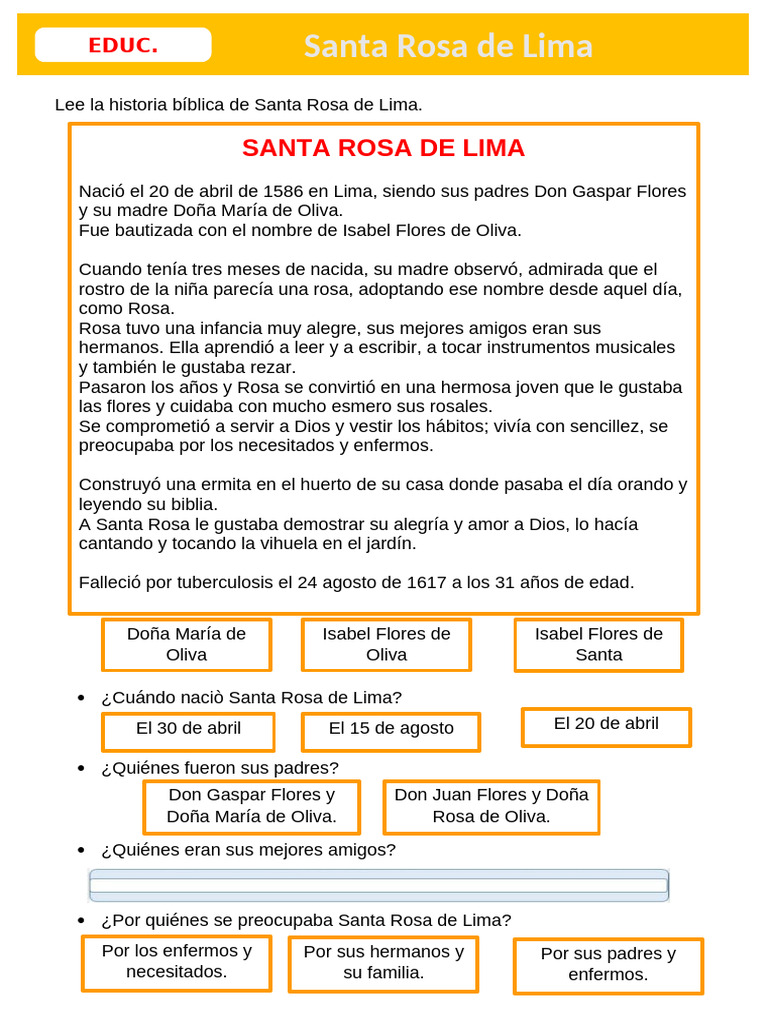 D2 A2 FICHA REL. Santa Rosa de Lima | PDF