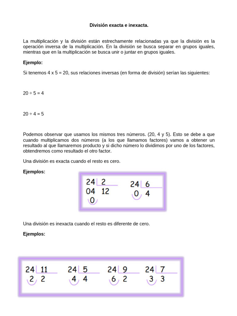 División Exacta e Inexacta | PDF