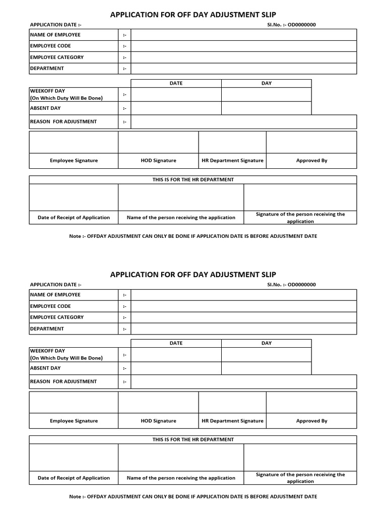 Application Form of Week Off Adjustment | PDF