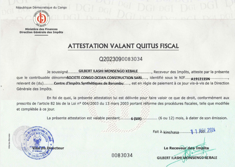 Attestation Valant Quitus Fiscal | PDF