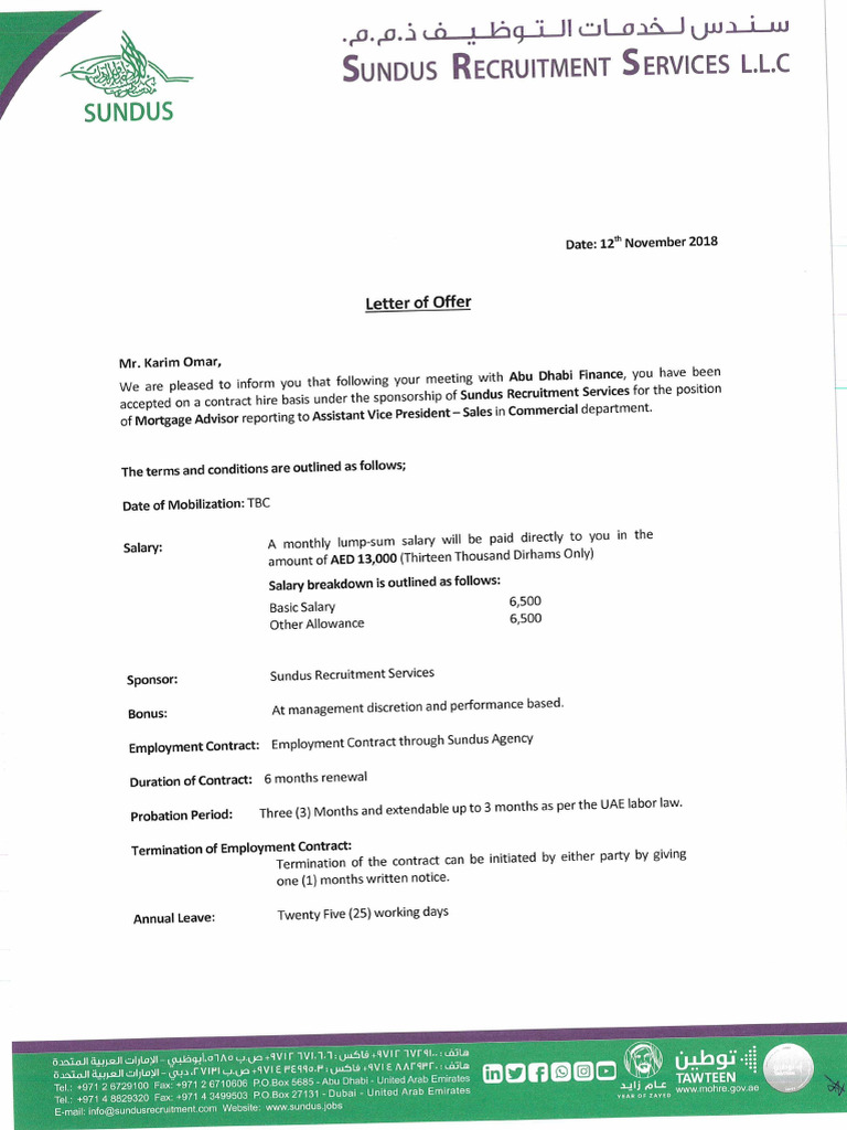 Karim Omar - Offer Letter | PDF