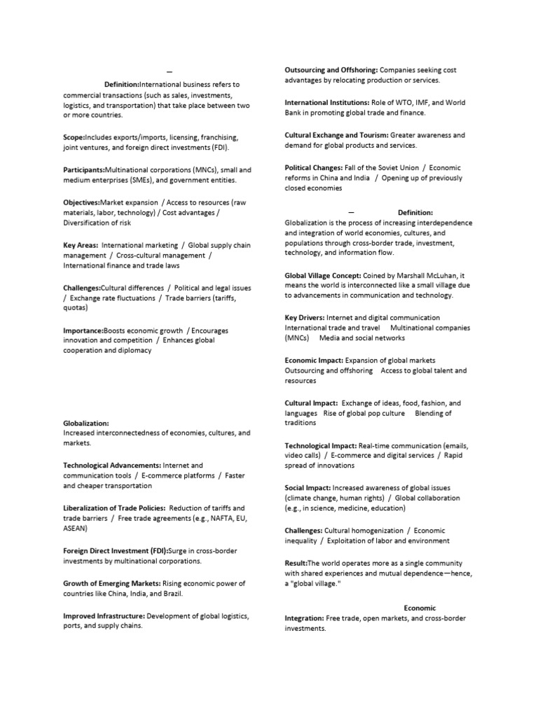 Understanding International Business Concepts | PDF | Globalization ...
