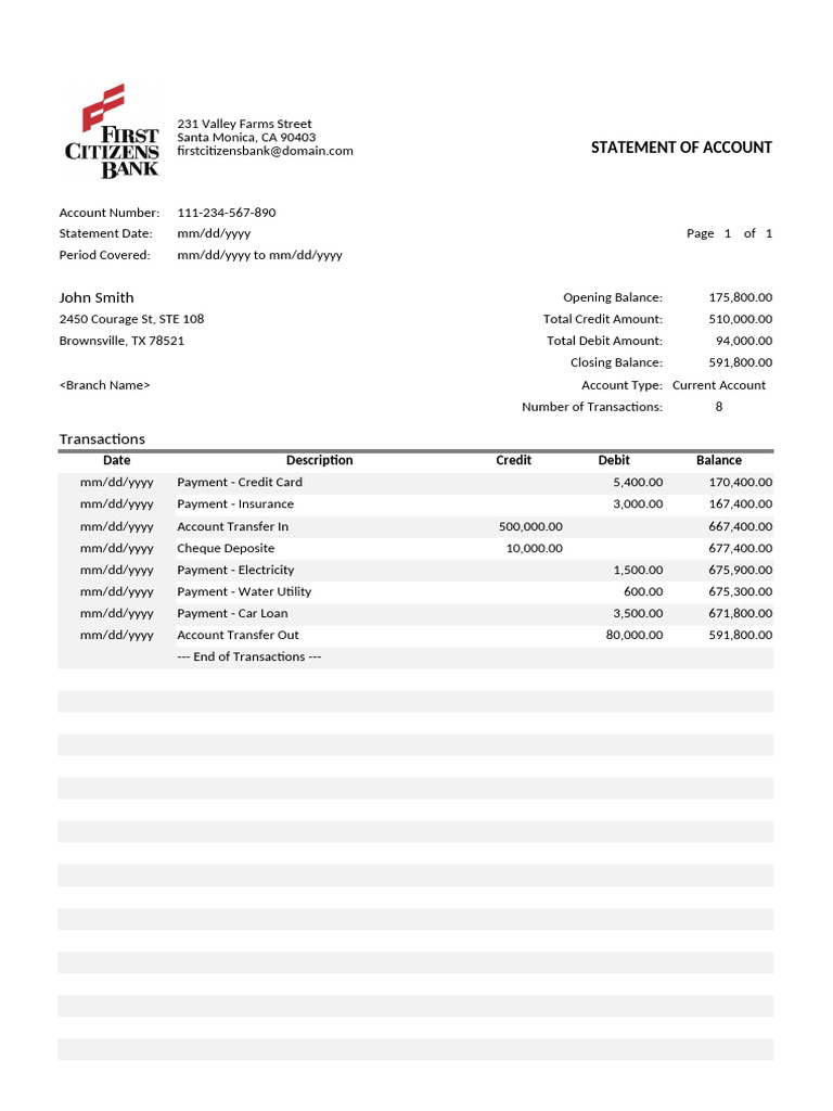 Bank Statement Template 1 TemplateLab | PDF