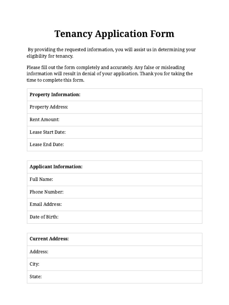 Tenancy Application Form | PDF