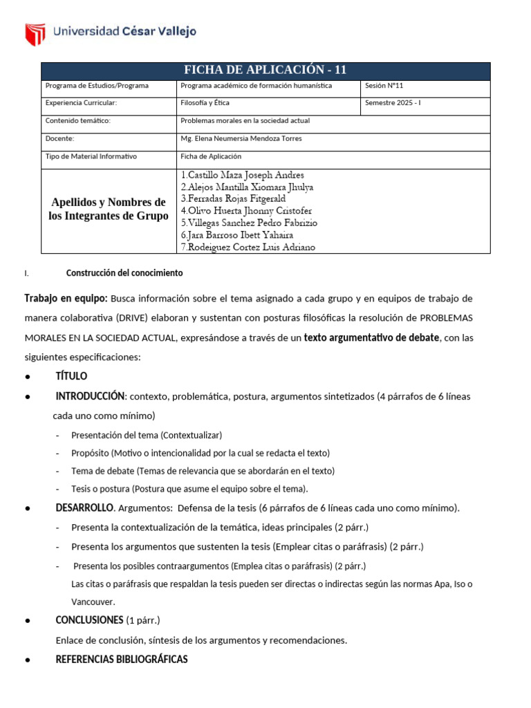 Ficha de Aplicación - Sesion 11 | PDF