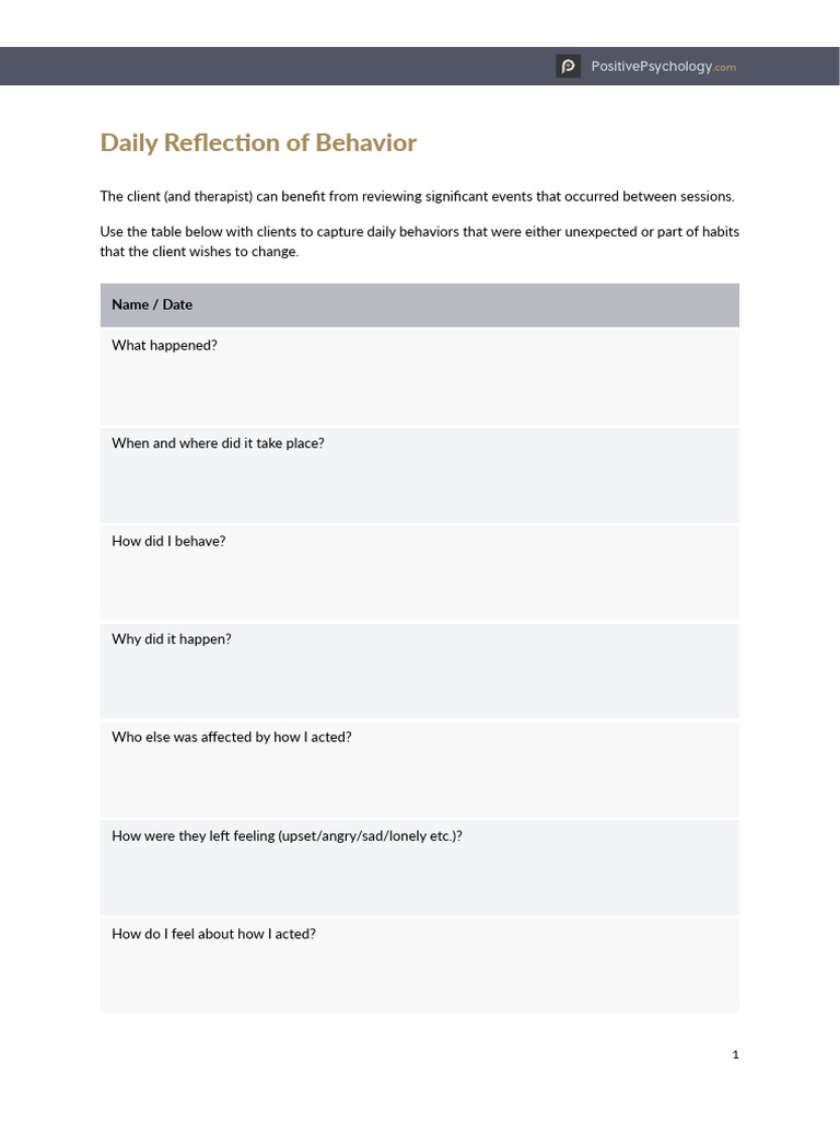 Daily Reflection of Behavior | PDF | Emotions | Cognition