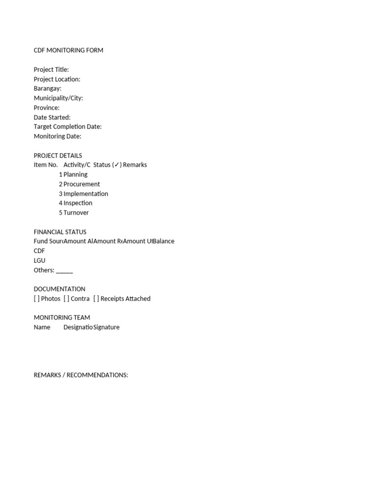 CDF Monitoring Form | PDF
