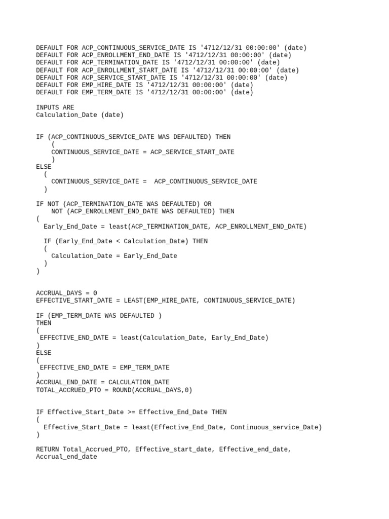 Default Dates and PTO Calculation Logic | PDF