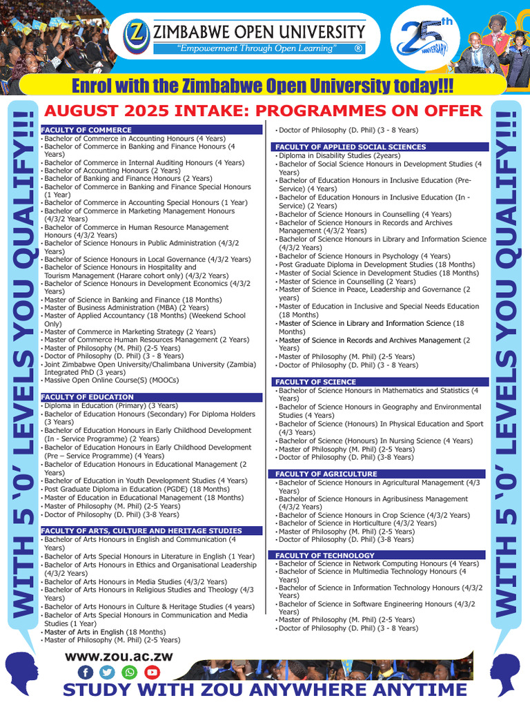 August 2025 - January 2026 Intakes - ZOU Programmes On Offer | PDF ...