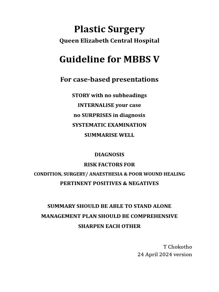 MBBS V Guideline For Presentations - Plastic Surgery | PDF