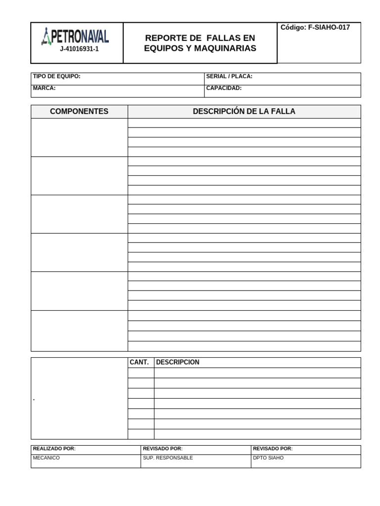 17 F-Siaho-017. Reporte de Fallas en Equipos | PDF