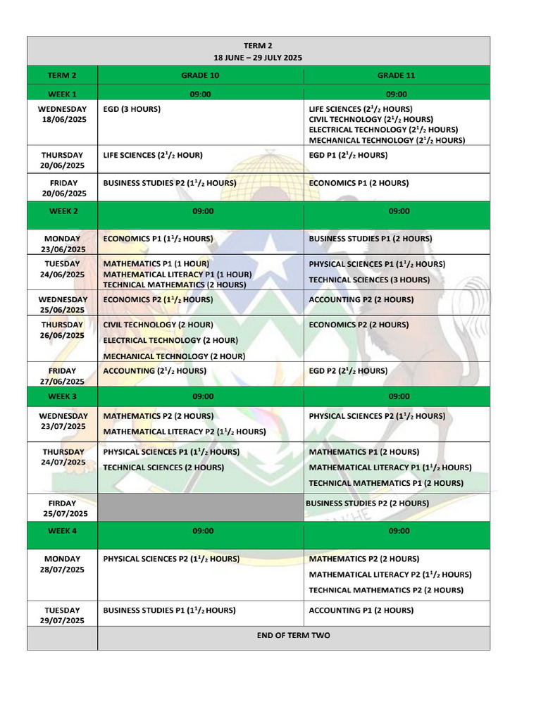 Amended Common Test Timetable 2025 Final 1 - Copy-1 | PDF