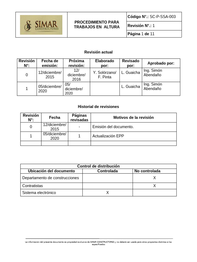 SC-P-SSA-003 Procedimiento para Trabajos en Altura. | PDF | Escalera | Andamio