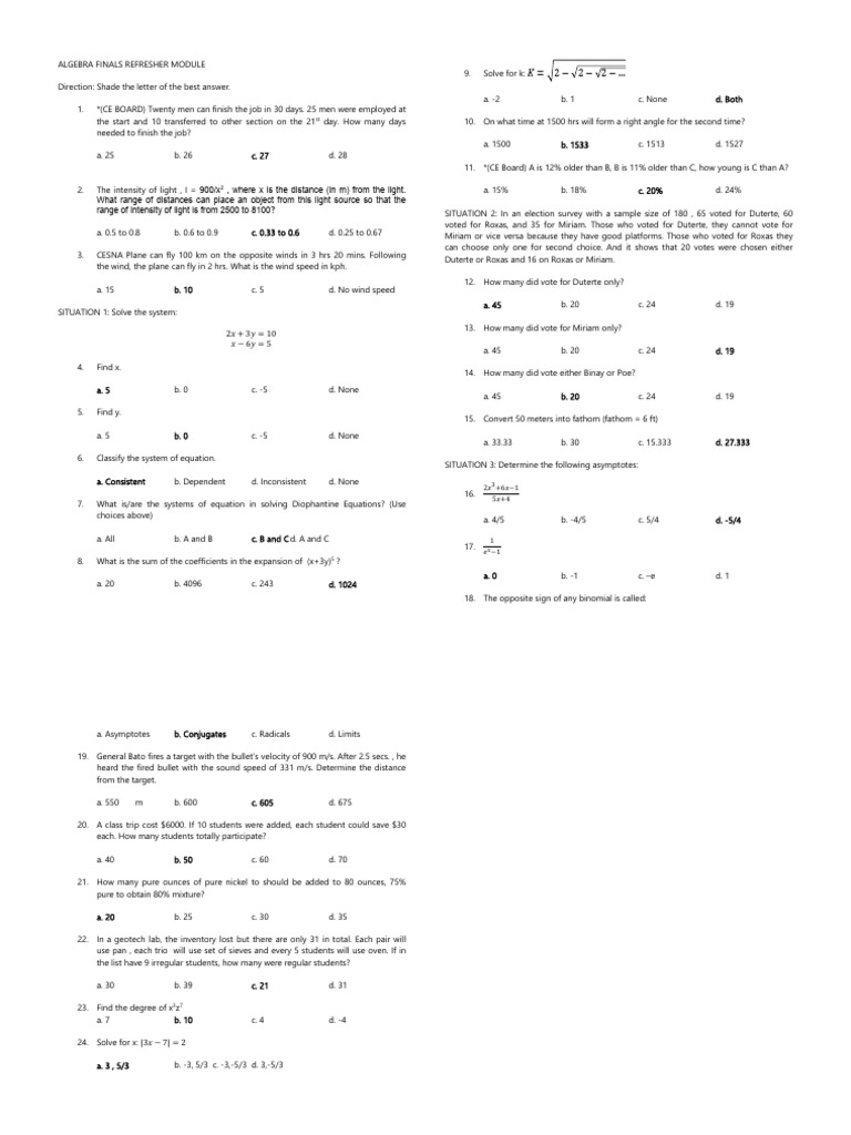 Algebra Refresher Module | PDF | Mathematical Objects | Algebra