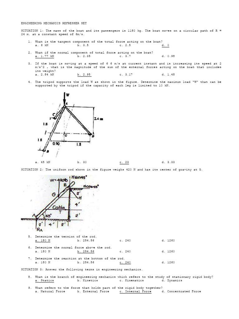 Engineering Mechanics Refresher Set | PDF | Force | Mechanics