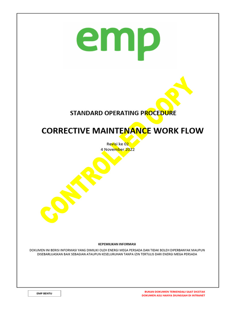 BKB-EnG-SOP-02.035 Corrective Maintenance Work Flow | PDF
