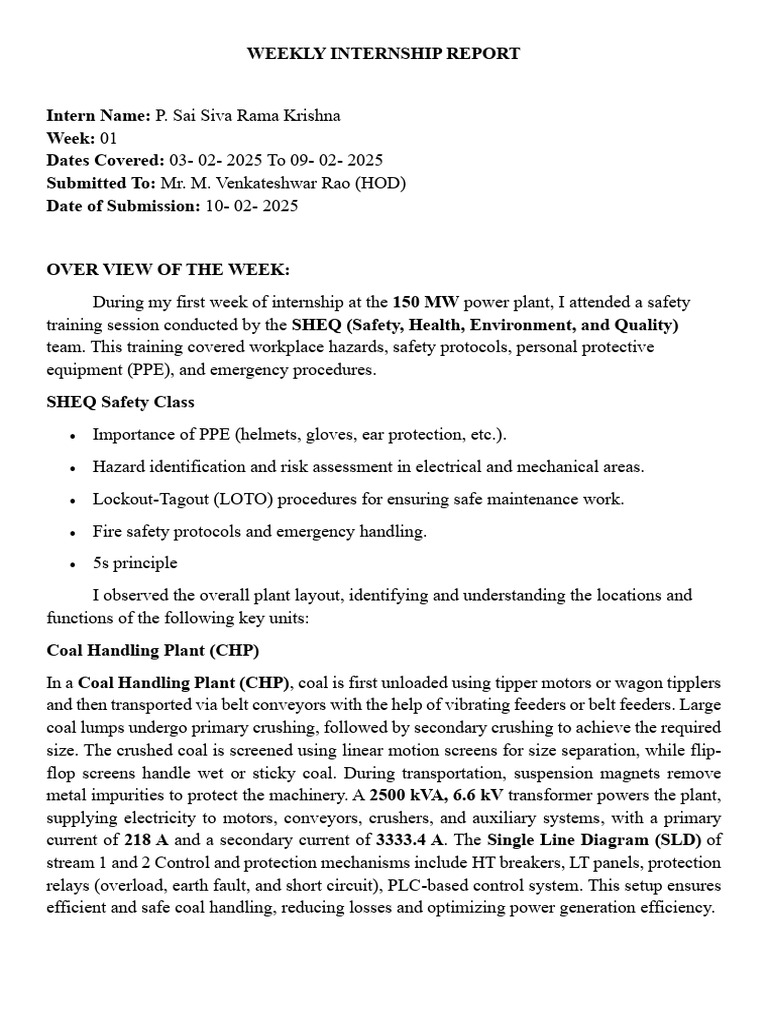 Weekly Internship Report 1 | PDF | Electrical Grid | Boiler