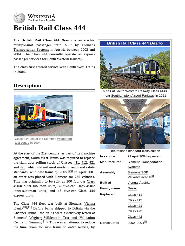 Overview of Class 444 Desiro Trains | PDF | Electric Public Transport ...