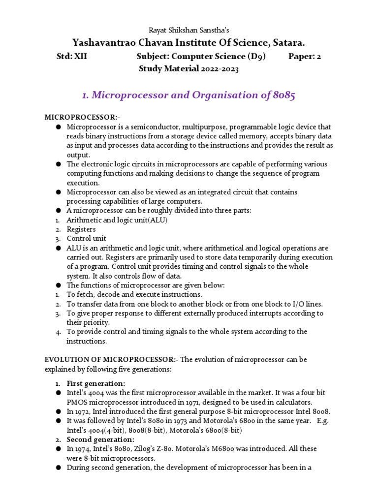 Microprocessor and Organisation of 8085 - 12 - CS2 | PDF | Central Processing Unit | Input/Output