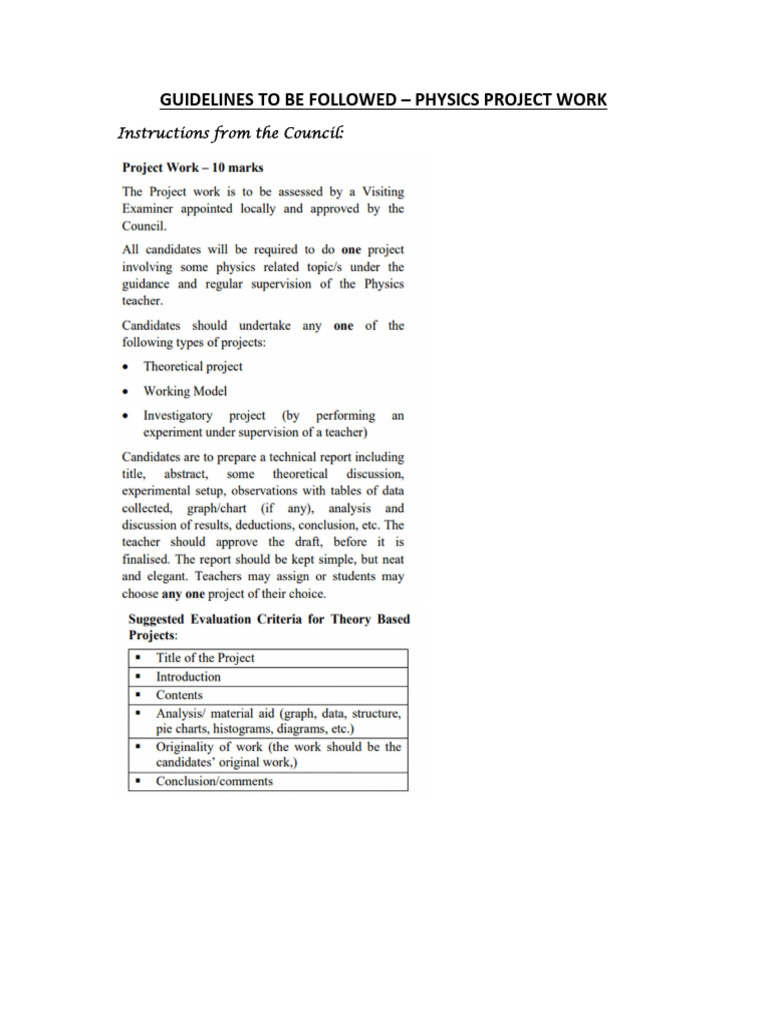 Physics Project - Guidelines | PDF