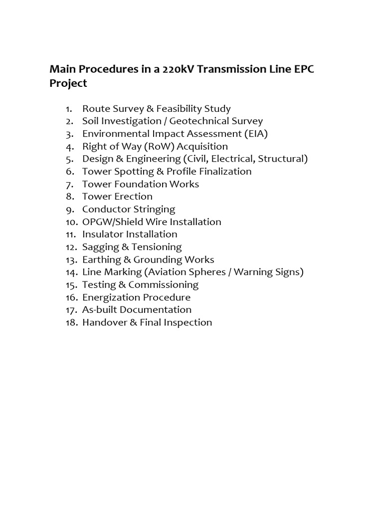 Main Procedures in A 220kV Transmission Line EPC Project | PDF