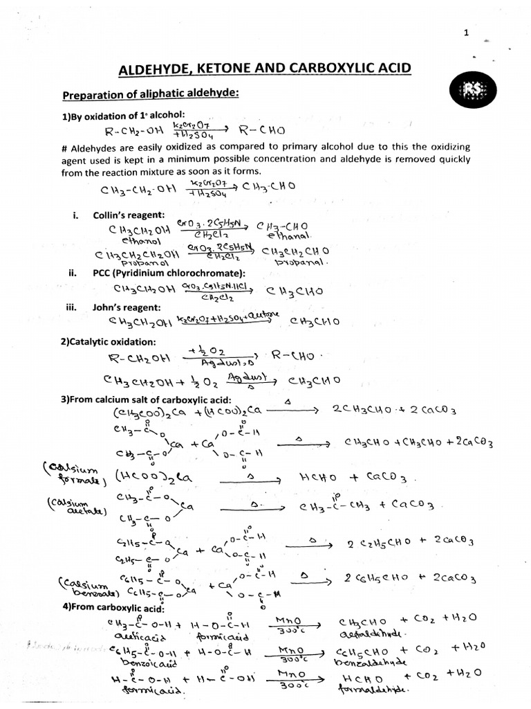 Aldehyde Ketone Carboxylic Acid Notes | PDF
