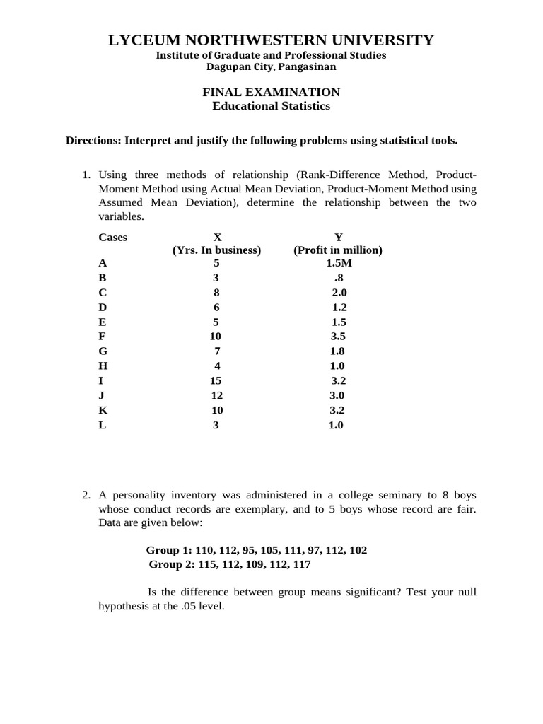 Final Examination LNU - Educational Statistics | PDF | Statistics ...