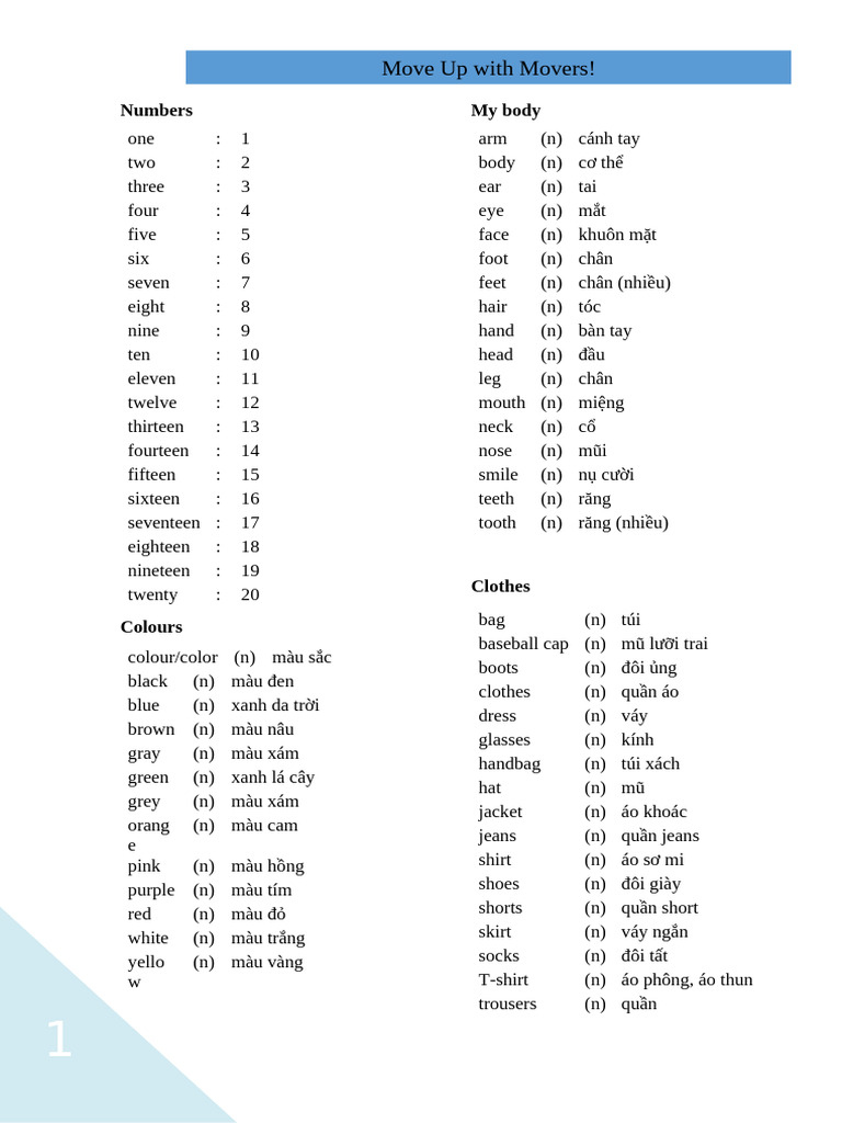 Move Up With Movers!: Numbers My Body | PDF