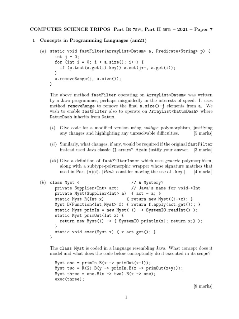 Computer Science Tripos Part I, Part II - 2021 - Paper 7 Concepts in ...