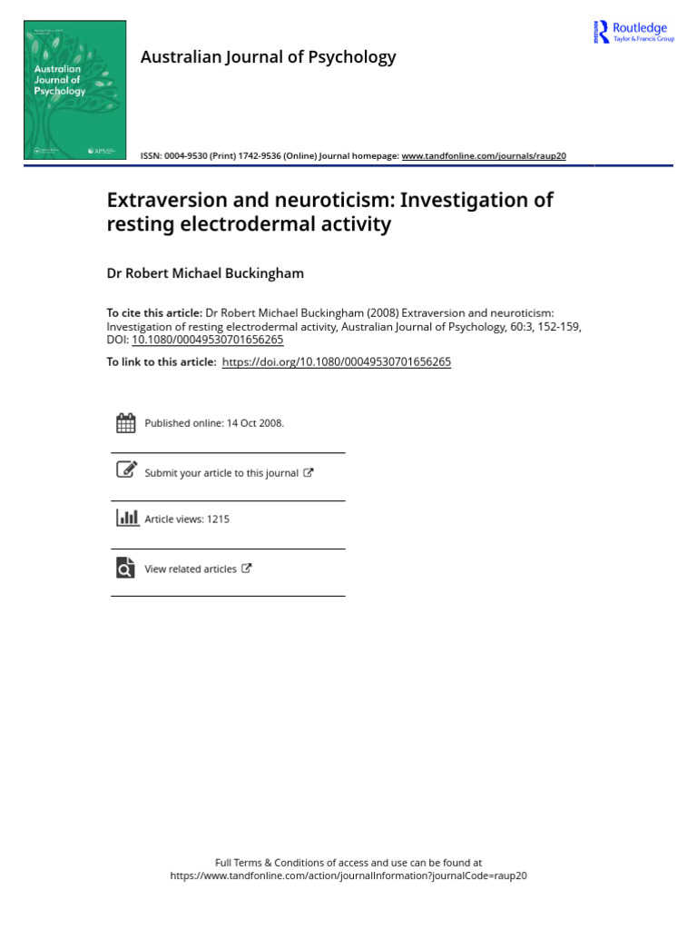 Extraversion and Neuroticism Investigation of Resting Electrodermal Activity | PDF ...