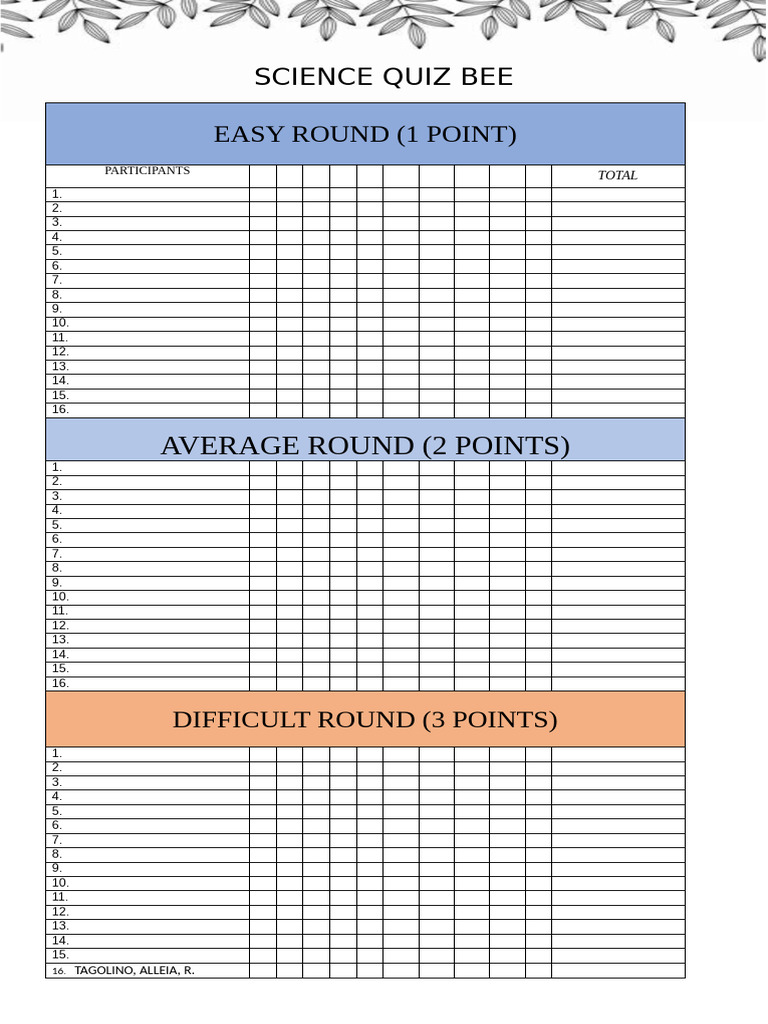 Daily Attendance Quiz Bee | PDF