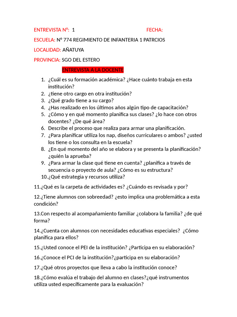 Entrevista a Docente de Primaria en Añatuya | PDF | Evaluación | Enseñando
