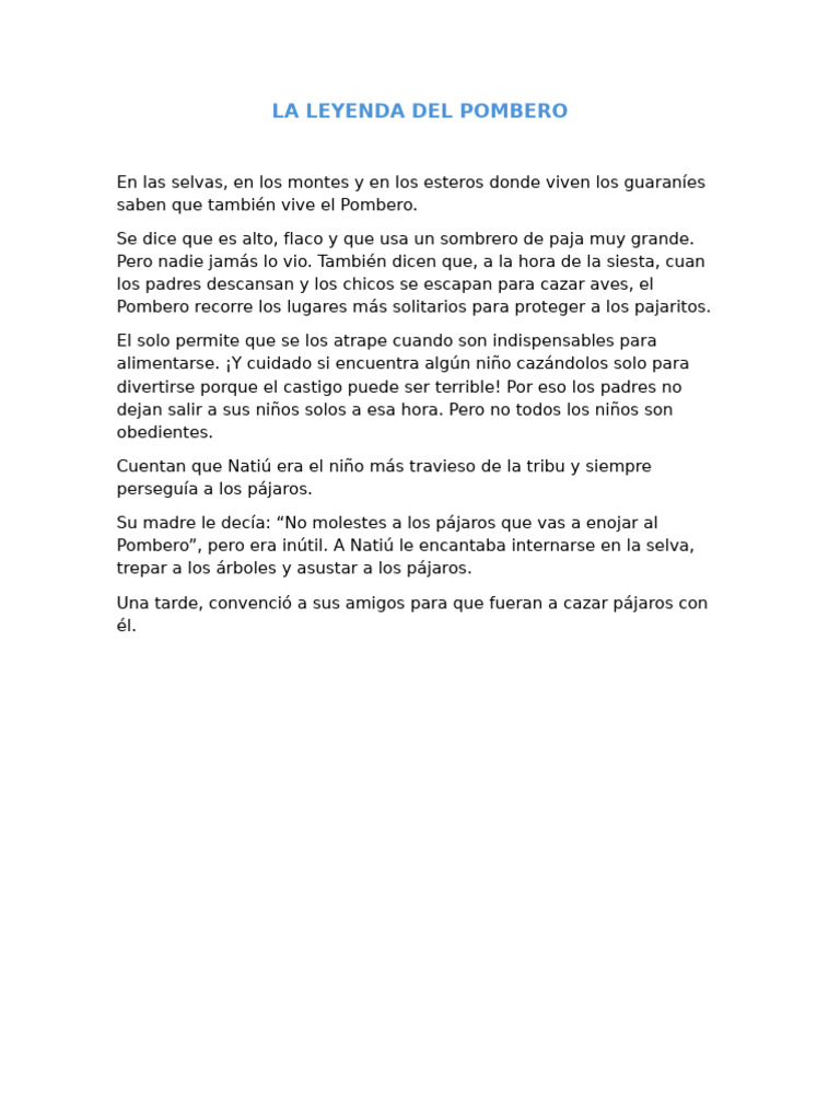 La Leyenda del Pombero y Natiú | PDF | Aves