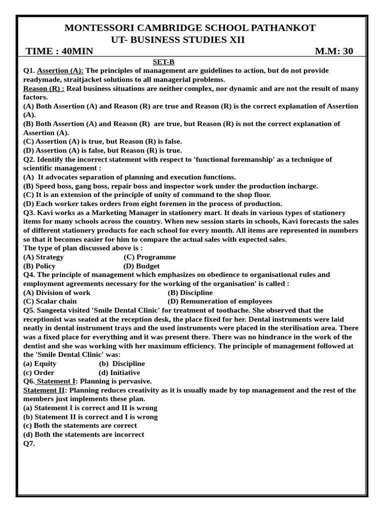 Ut Business Studies Xii 2025 Set-B | PDF | Business | Economies