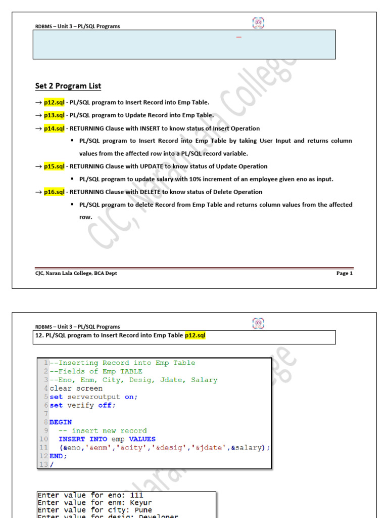 3 PLSQL Programs Set 3-12-16 | PDF | Relational Database | Sql