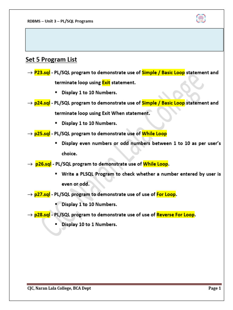 5 PLSQL Programs Set 5-23-28 | PDF | Control Flow | Proprietary Software