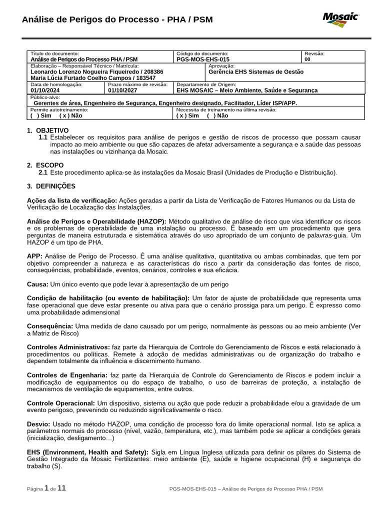 Análise de Perigos e Gestão de Riscos PHA/PSM | PDF | Avaliação de ...