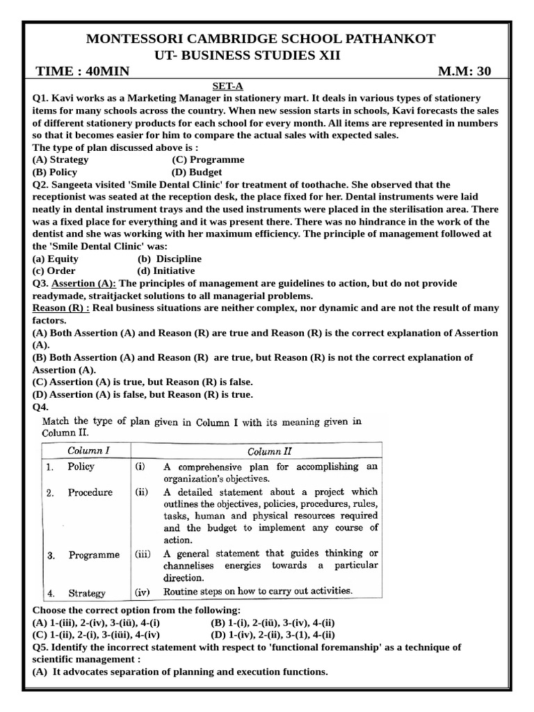 Business Studies XII Exam Paper | PDF | Business | Economies