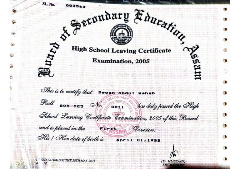 Document 12 HSLC Certificate | PDF