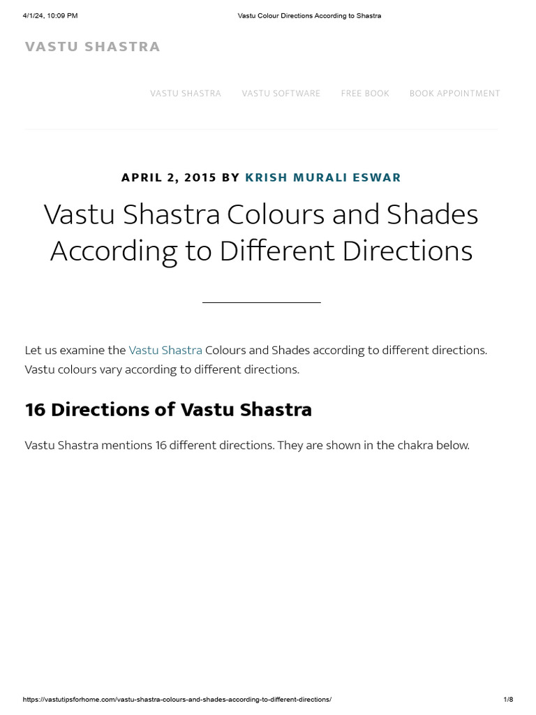 Vastu Colour Directions According To Shastra | PDF | Color | Blue