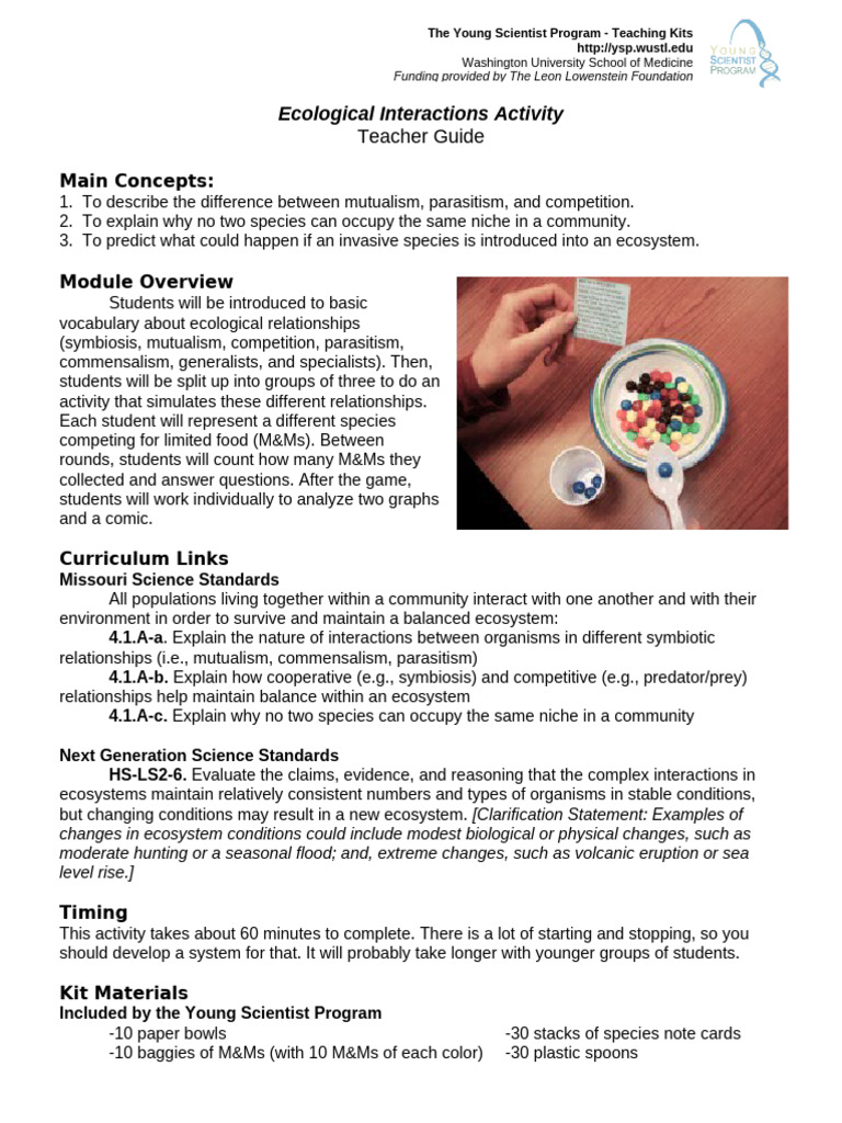 Ecological Interactions Teacher Guide | PDF | Parasitism | Ecology