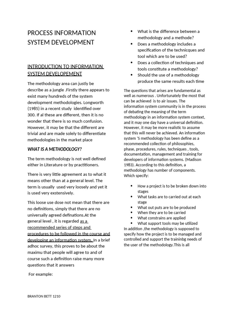 Process Information System Development | PDF | Methodology | Information