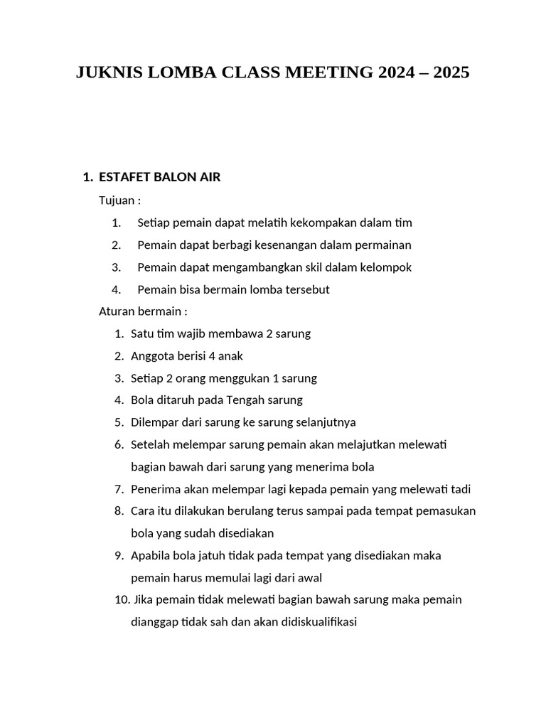 Juknis Lomba Classmeet 2025 | PDF