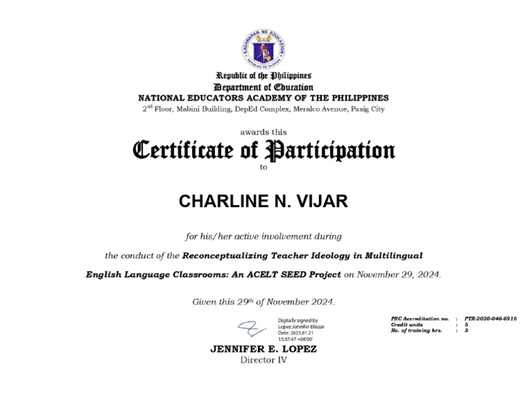 ACELT E Certificate | PDF