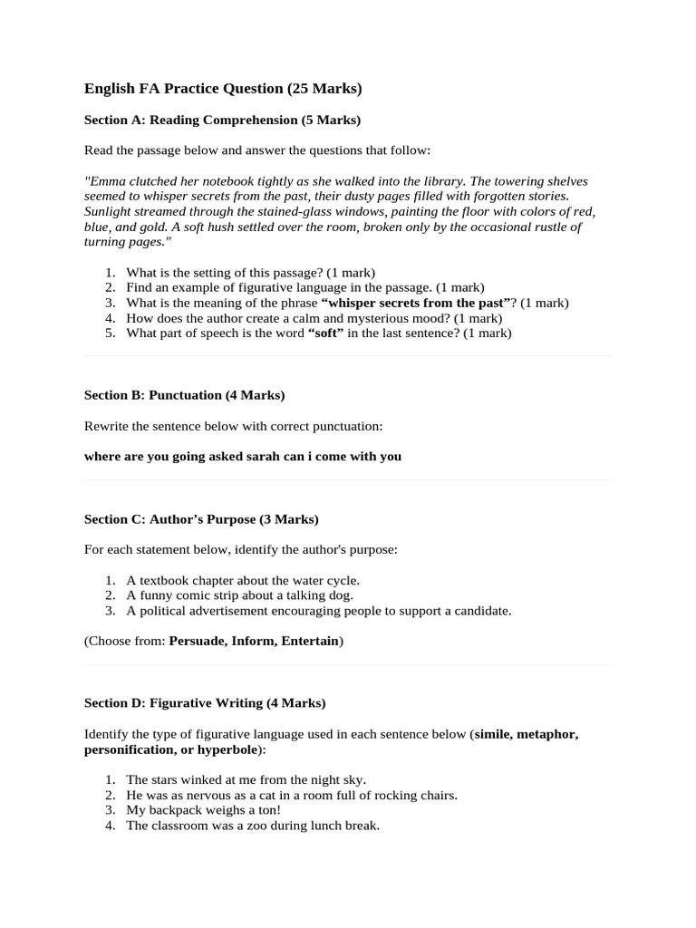 English FA Practice Revision | PDF
