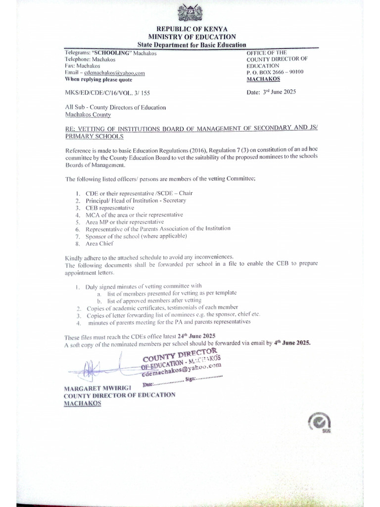 Vetting of Institution Board of Management of Secondary and Junior ...