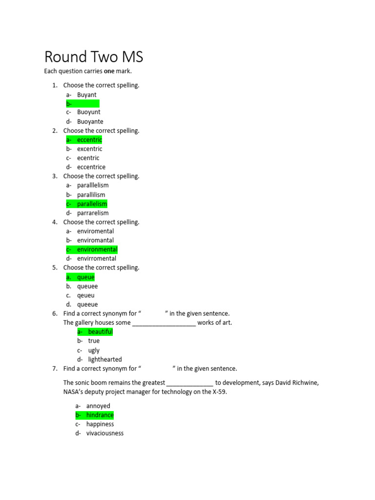 Spelling Bee Round 2 MS | PDF | Chess Theory | Linguistics